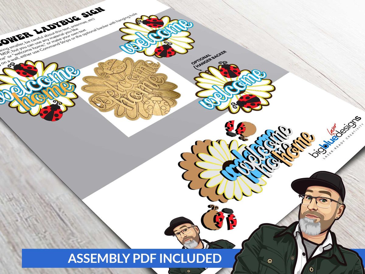 Flower and Ladybug Sign – Big Blue Laser Designs