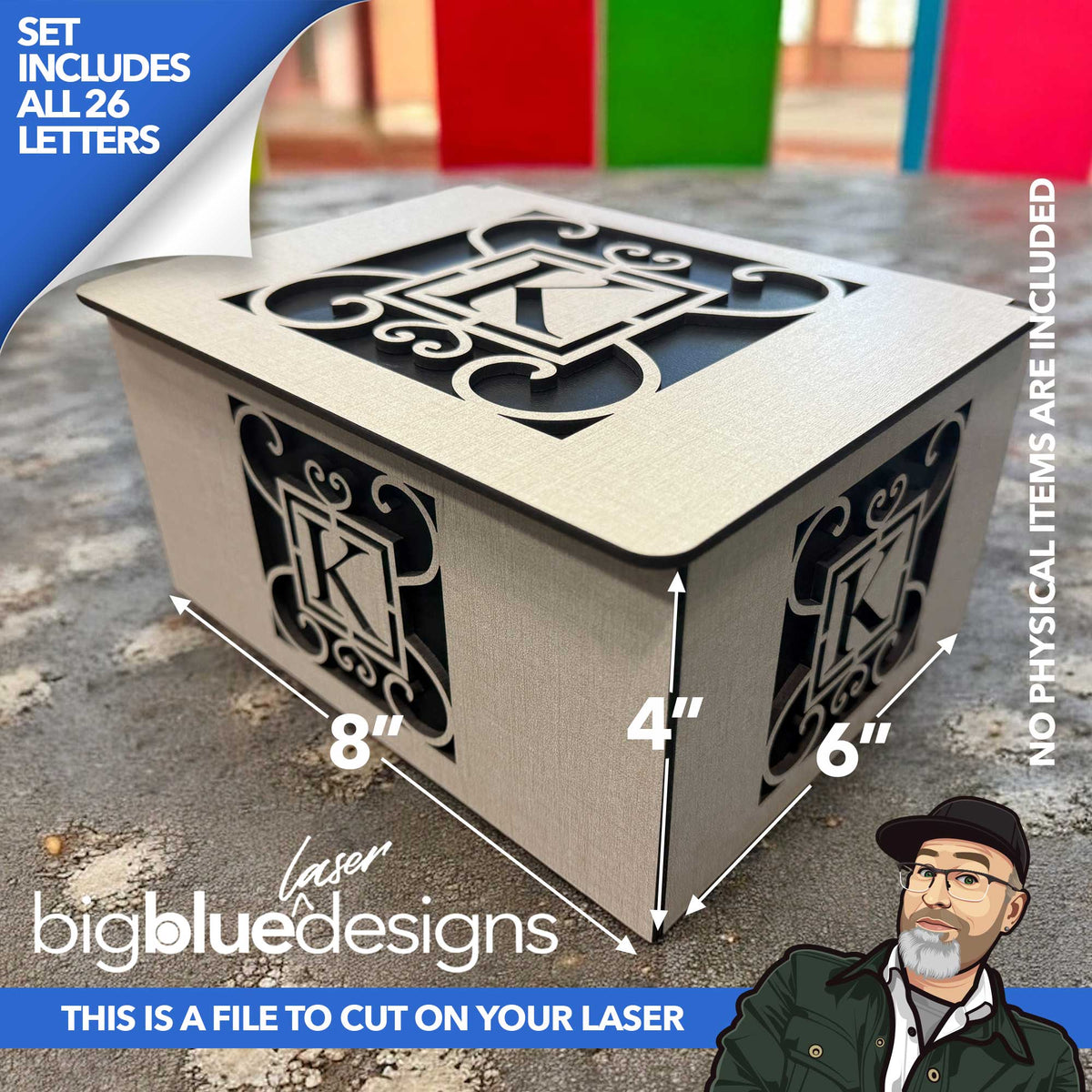 6x8x4 Hinged Box with Monogram – Big Blue Laser Designs
