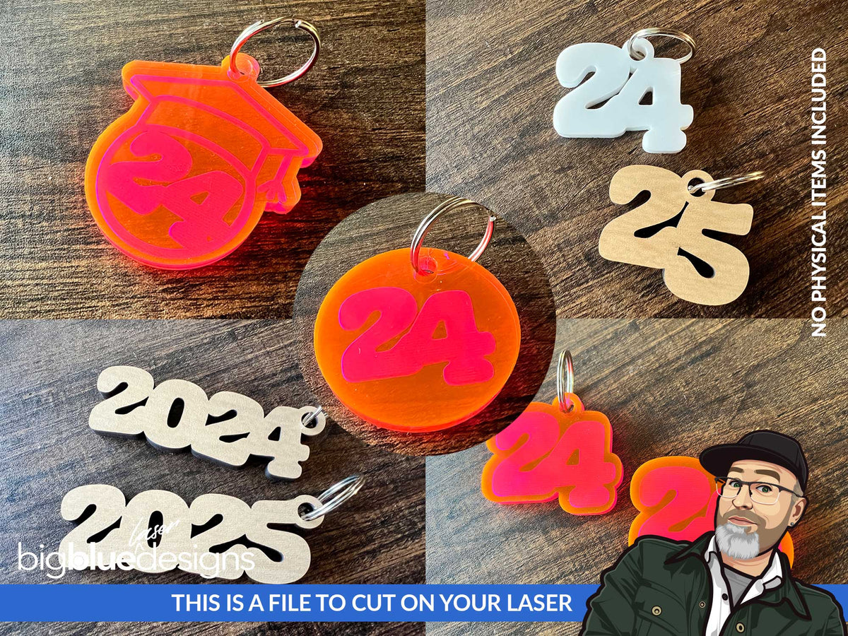2024 + 2025 Keychains (Set of 5 Designs) – Big Blue Laser Designs