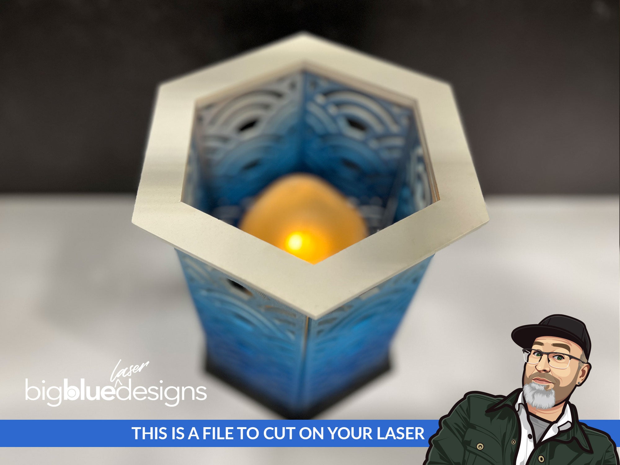 8 Inch Tall Hexagon Lantern – Big Blue Laser Designs