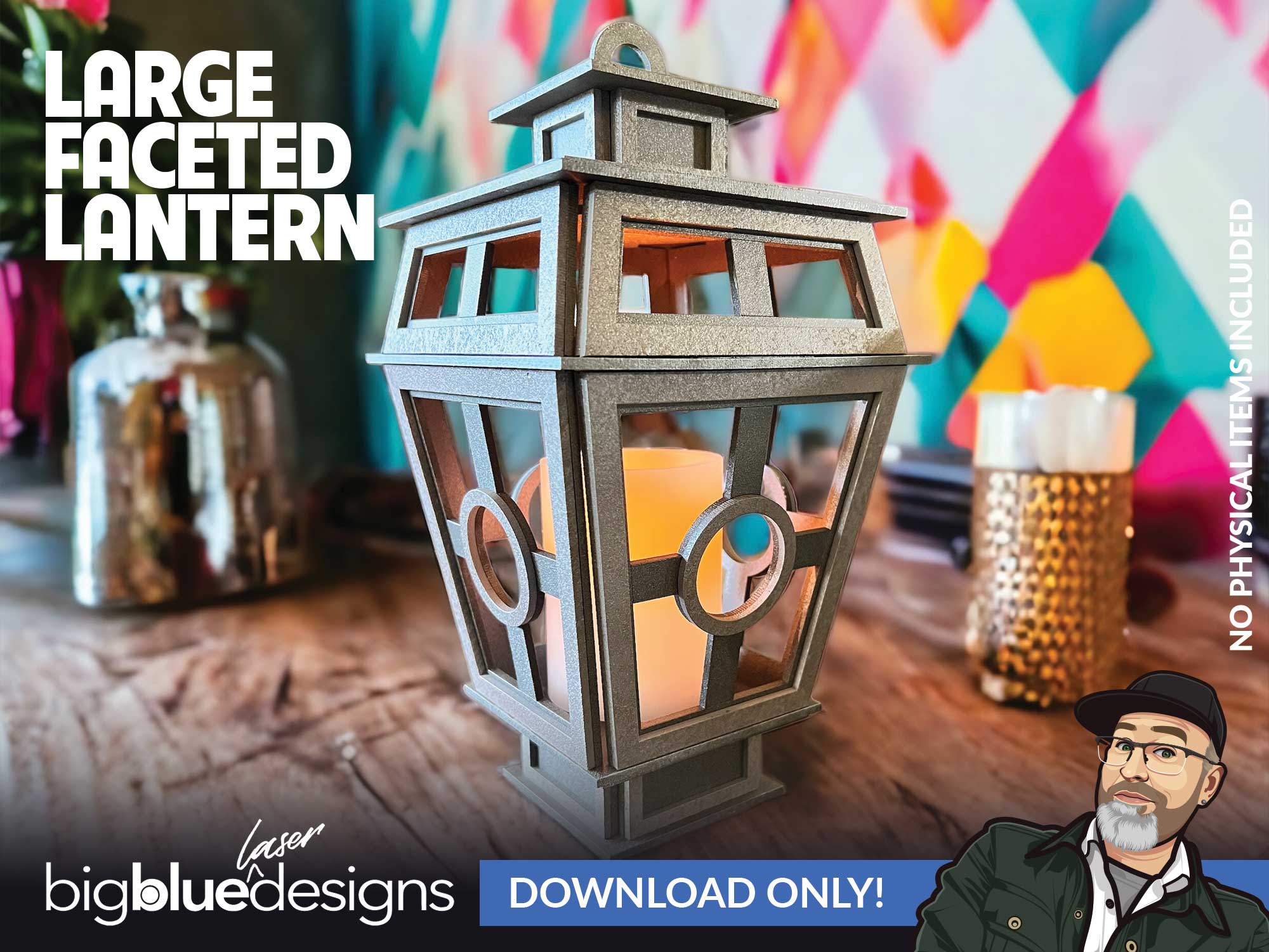 Large Faceted Lantern with Optional Hangers and Stand – Big Blue Laser ...