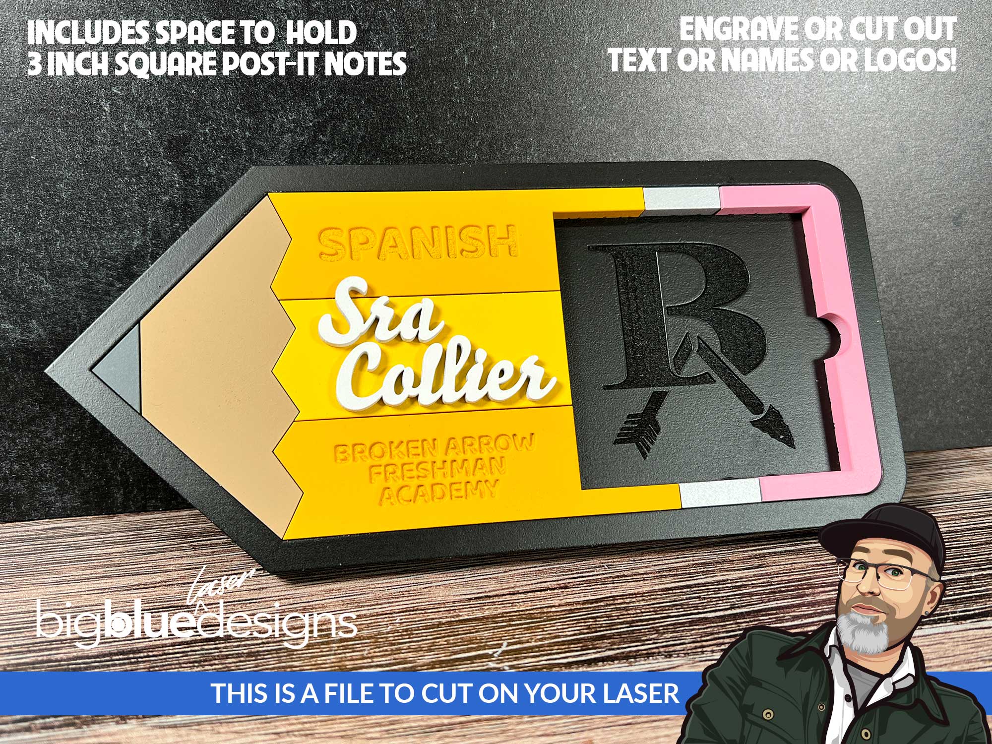 Pencil Post-It Note Holder – Big Blue Laser Designs