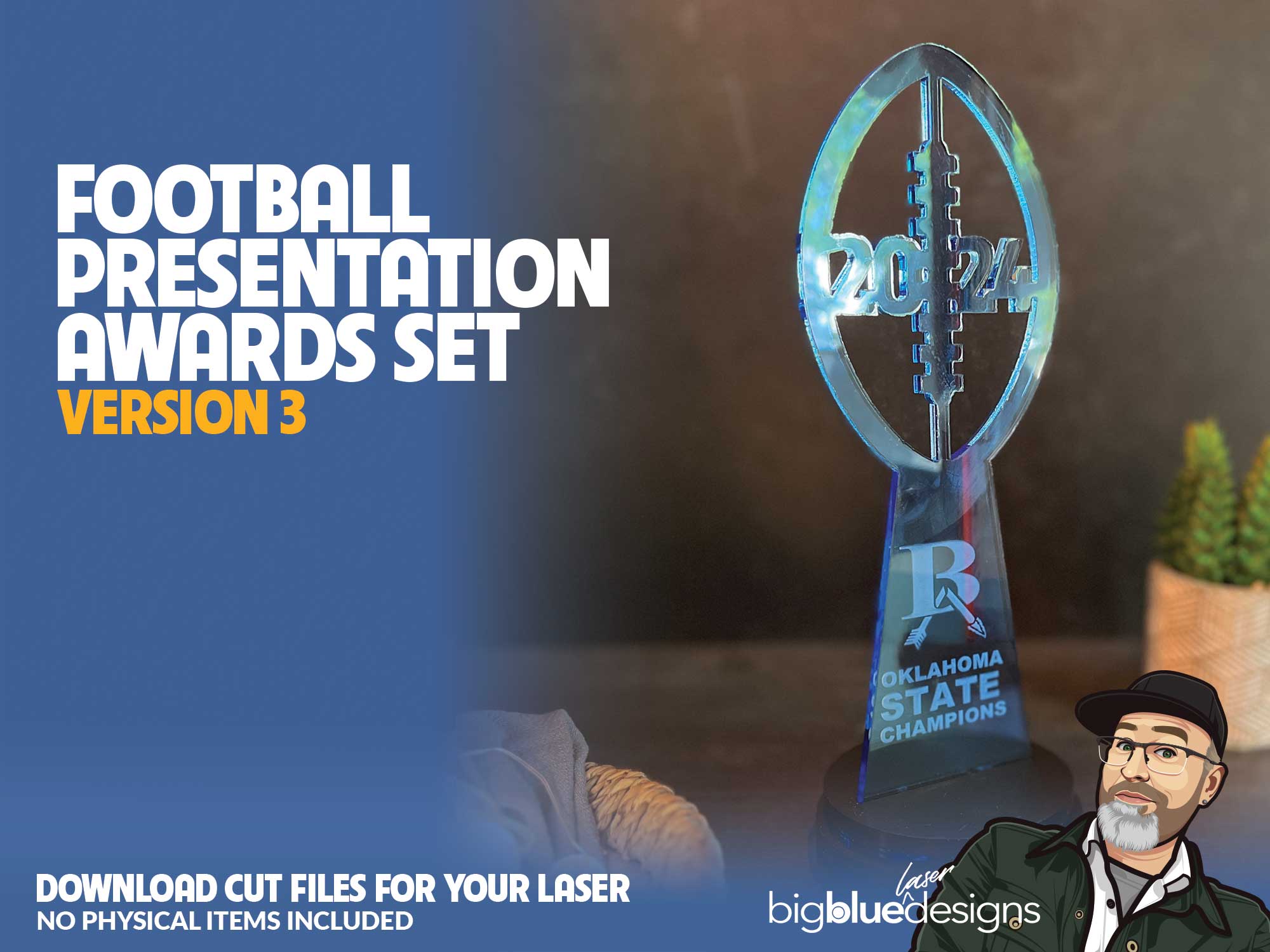Set of 3 Football Presentation Awards – Big Blue Laser Designs