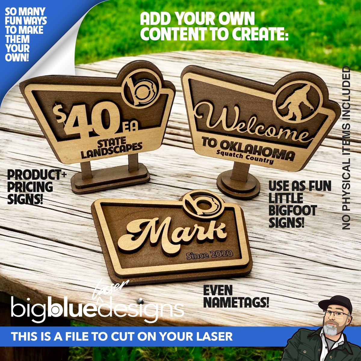 Bigfoot State Park Style Sign Set – Big Blue Laser Designs