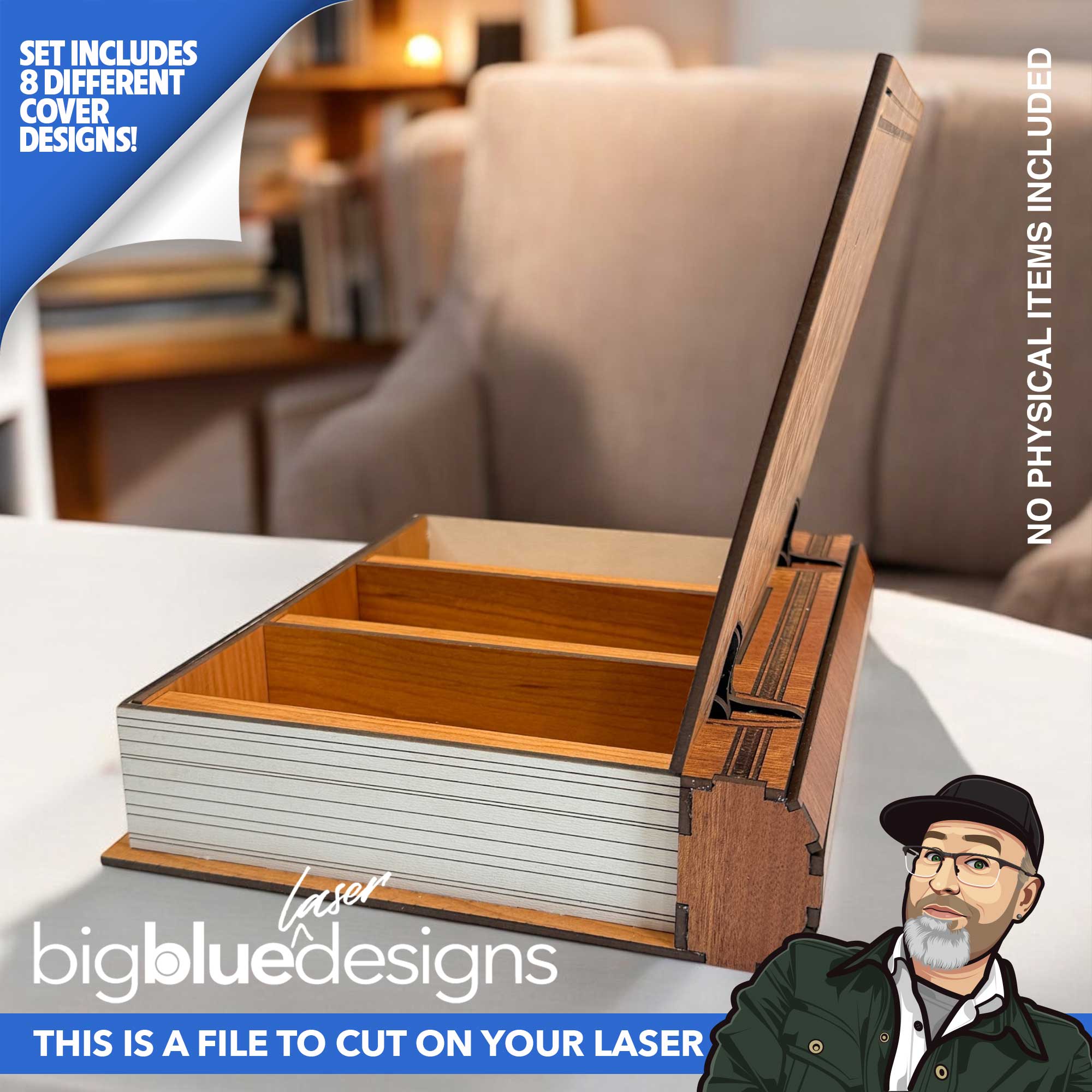 Decorative Book Box with 8 Cover Options – Big Blue Laser Designs