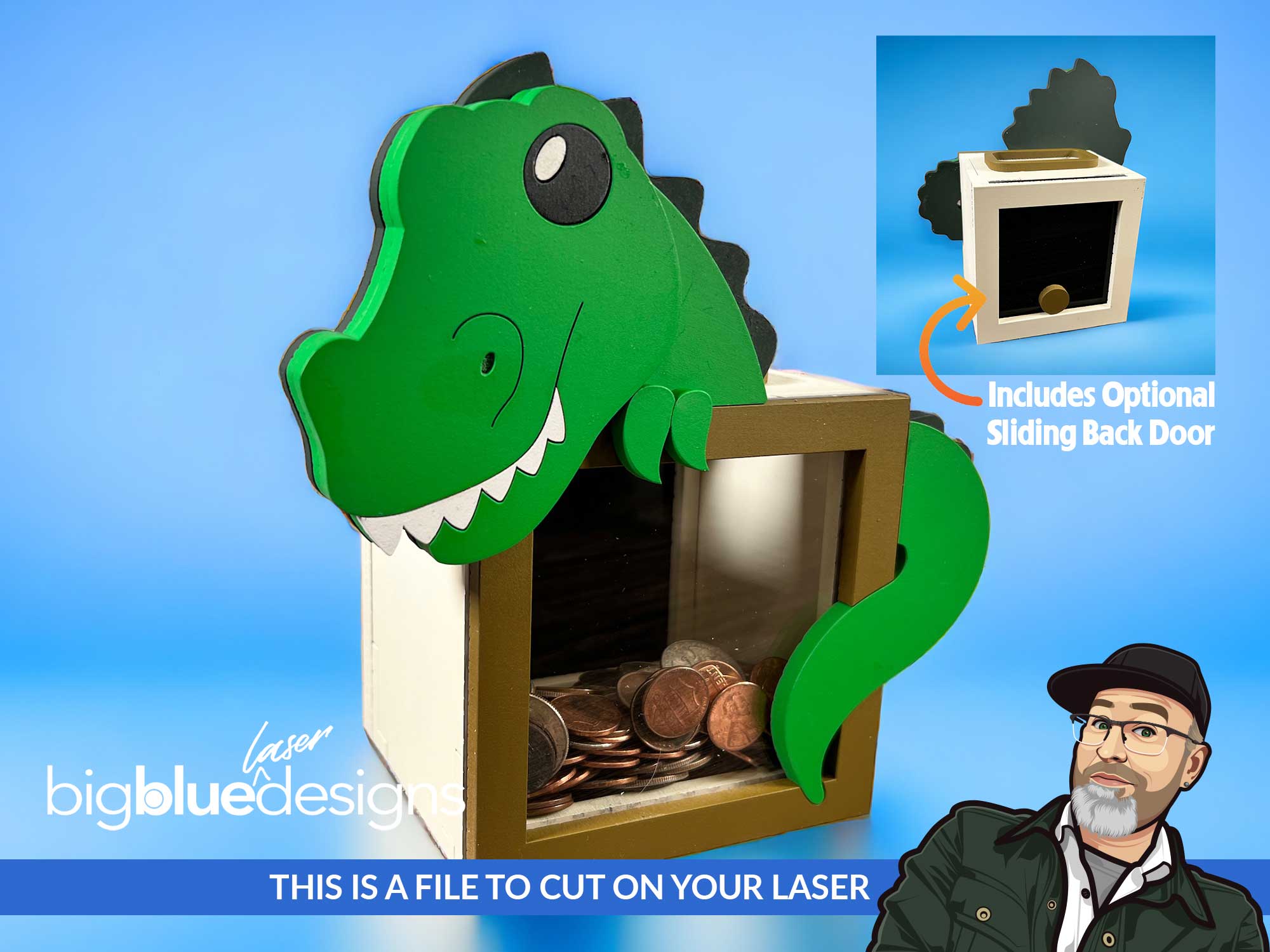 Dinosaur Box Bank – Big Blue Laser Designs