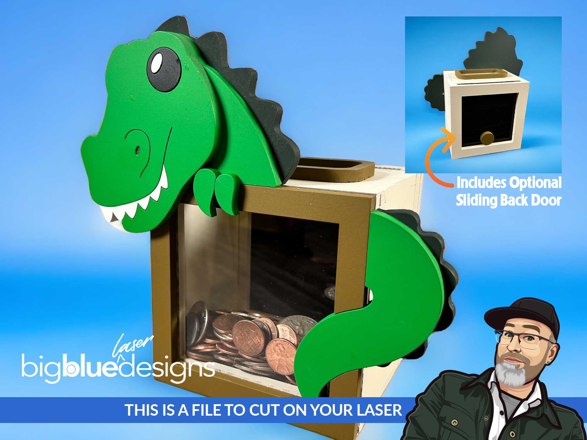 Dinosaur Box Bank – Big Blue Laser Designs