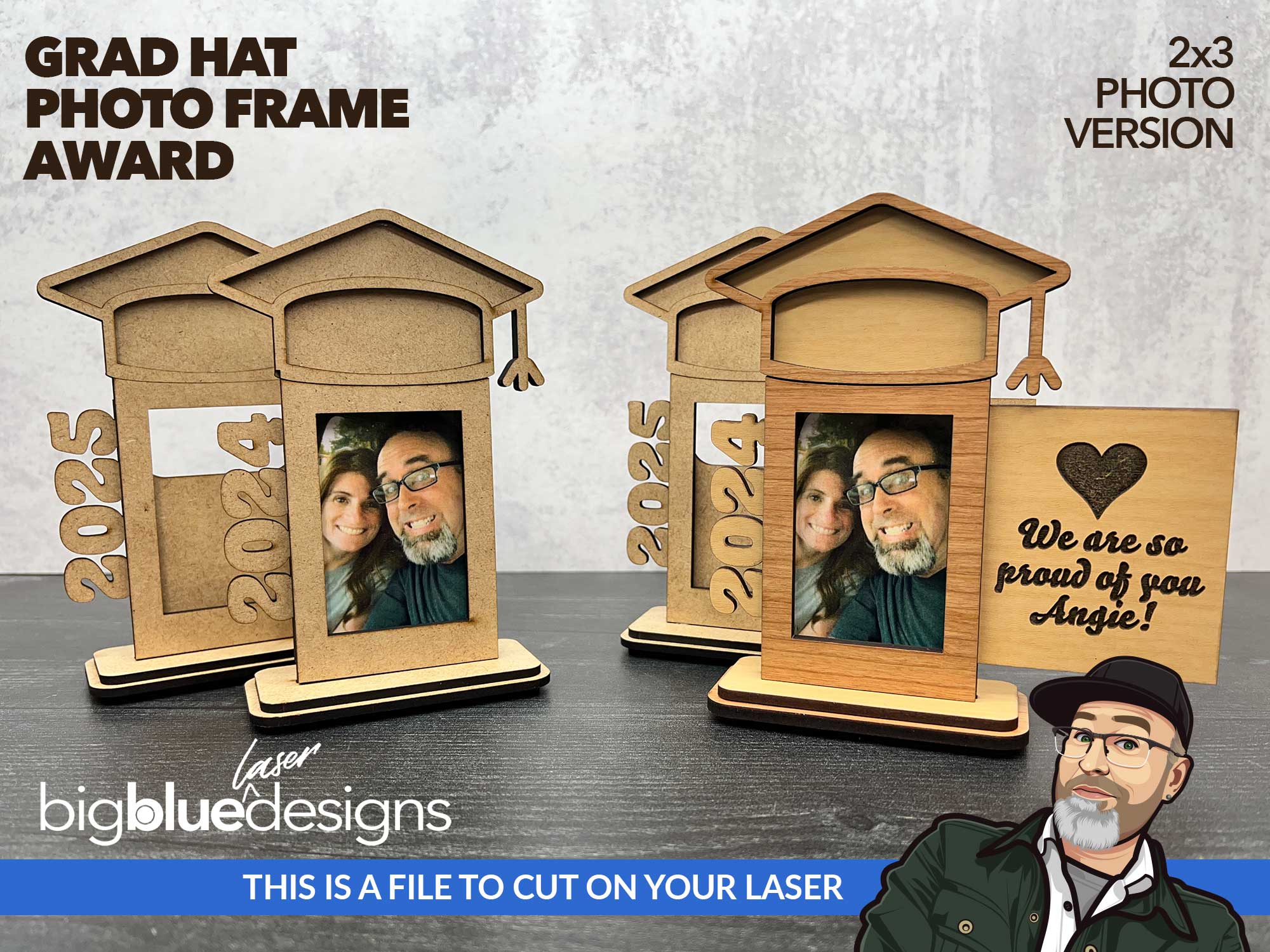 2024 2025 Grad Hat Photo Frame Award (2 Sizes) – Big Blue Laser Designs