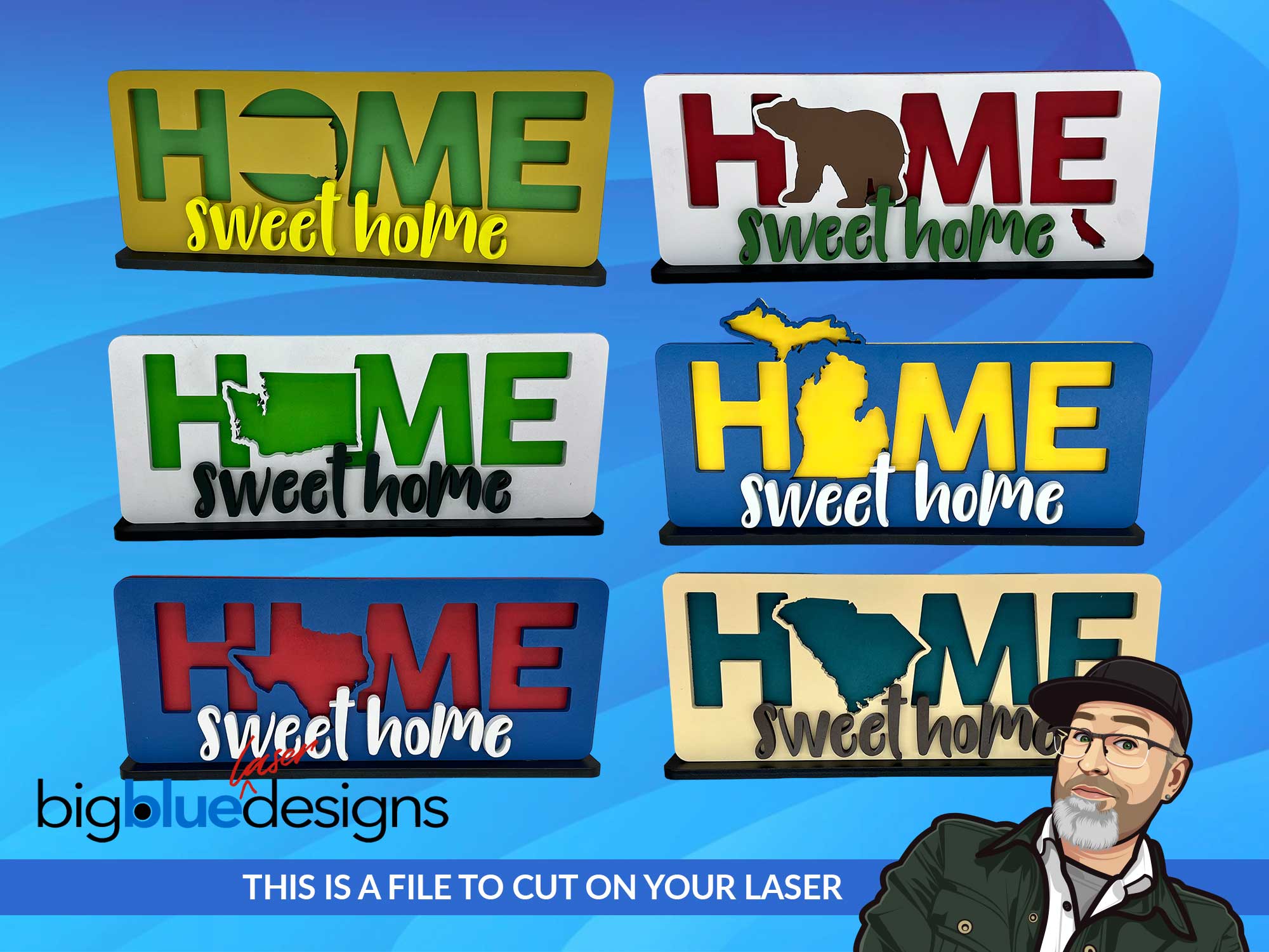 Home Sweet Home State Signs Set (All 50 States!) – Big Blue Laser Designs