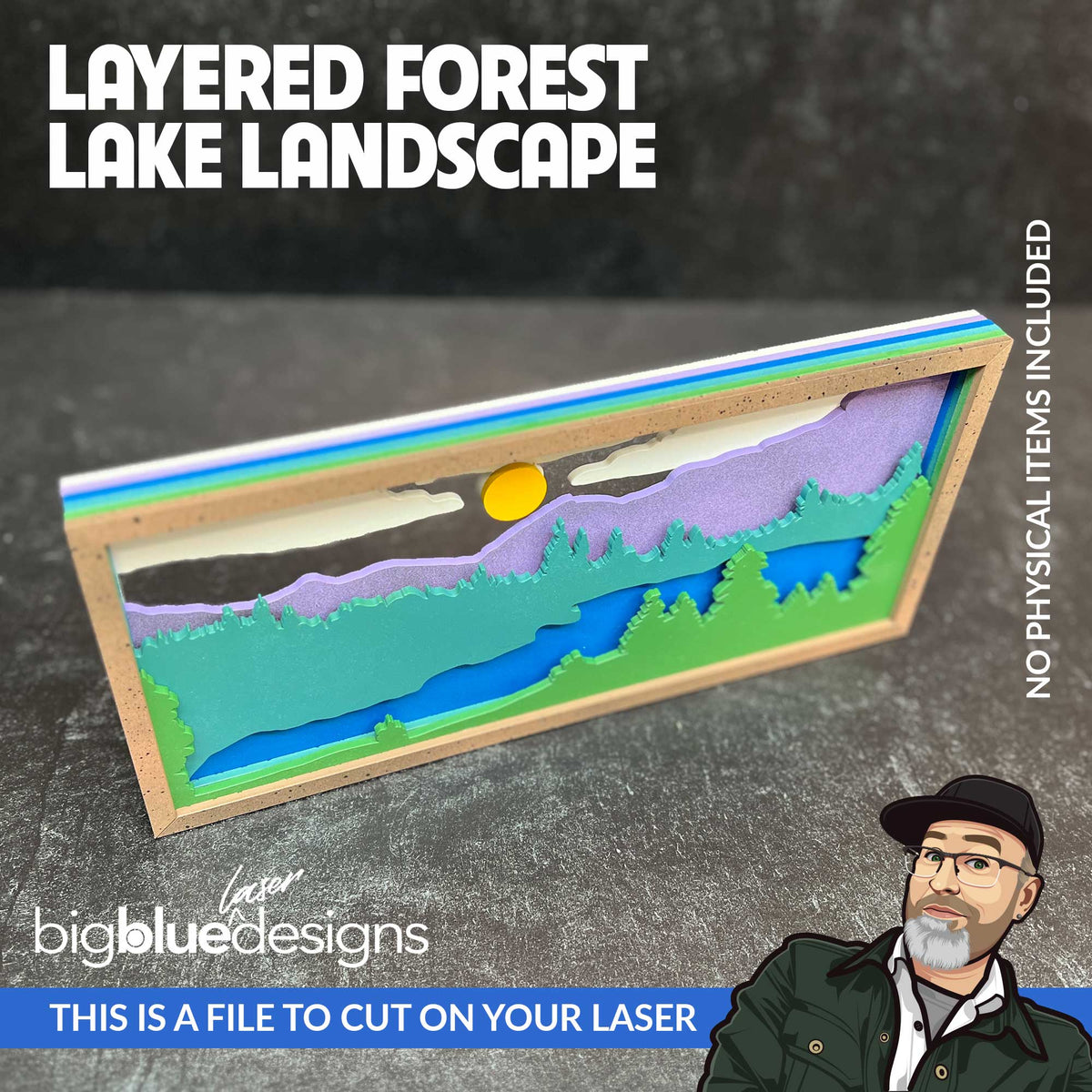 Layered Forest Lake Landscape – Big Blue Laser Designs