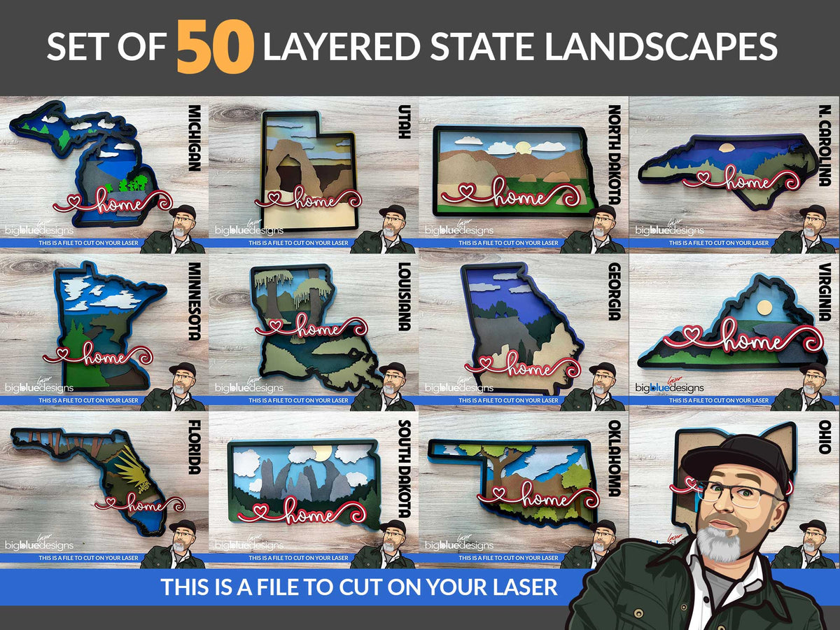 Layered State Landscapes (All 50 States) – Big Blue Laser Designs