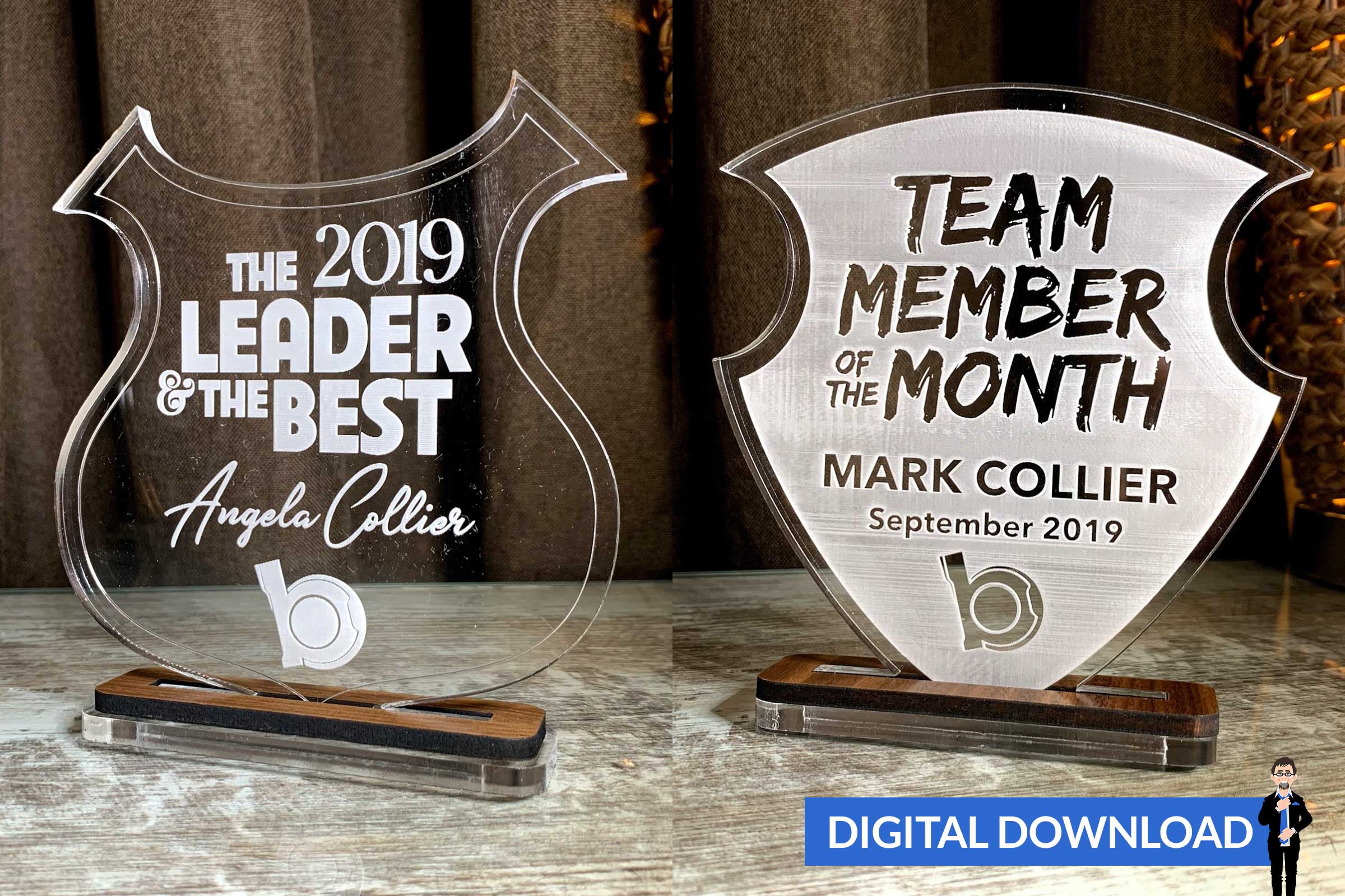 Set of 6 Award Shapes with Bases – Big Blue Laser Designs