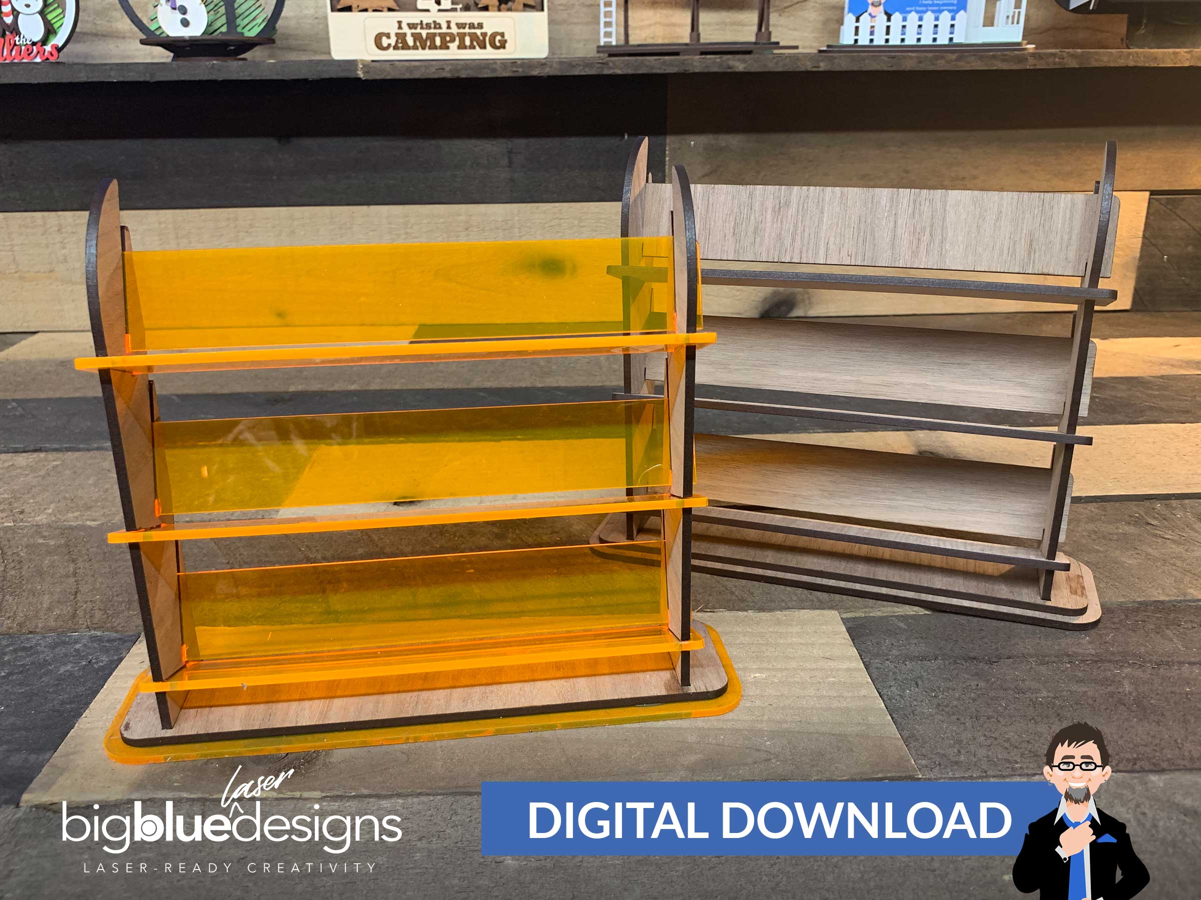 Small Slanted Shelf Display – Big Blue Laser Designs