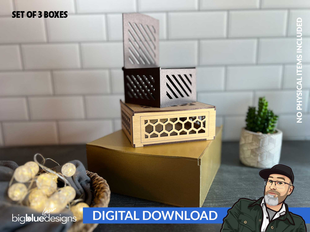 Set of Hinged Boxes (3 Sizes + 3 Styles) – Big Blue Laser Designs