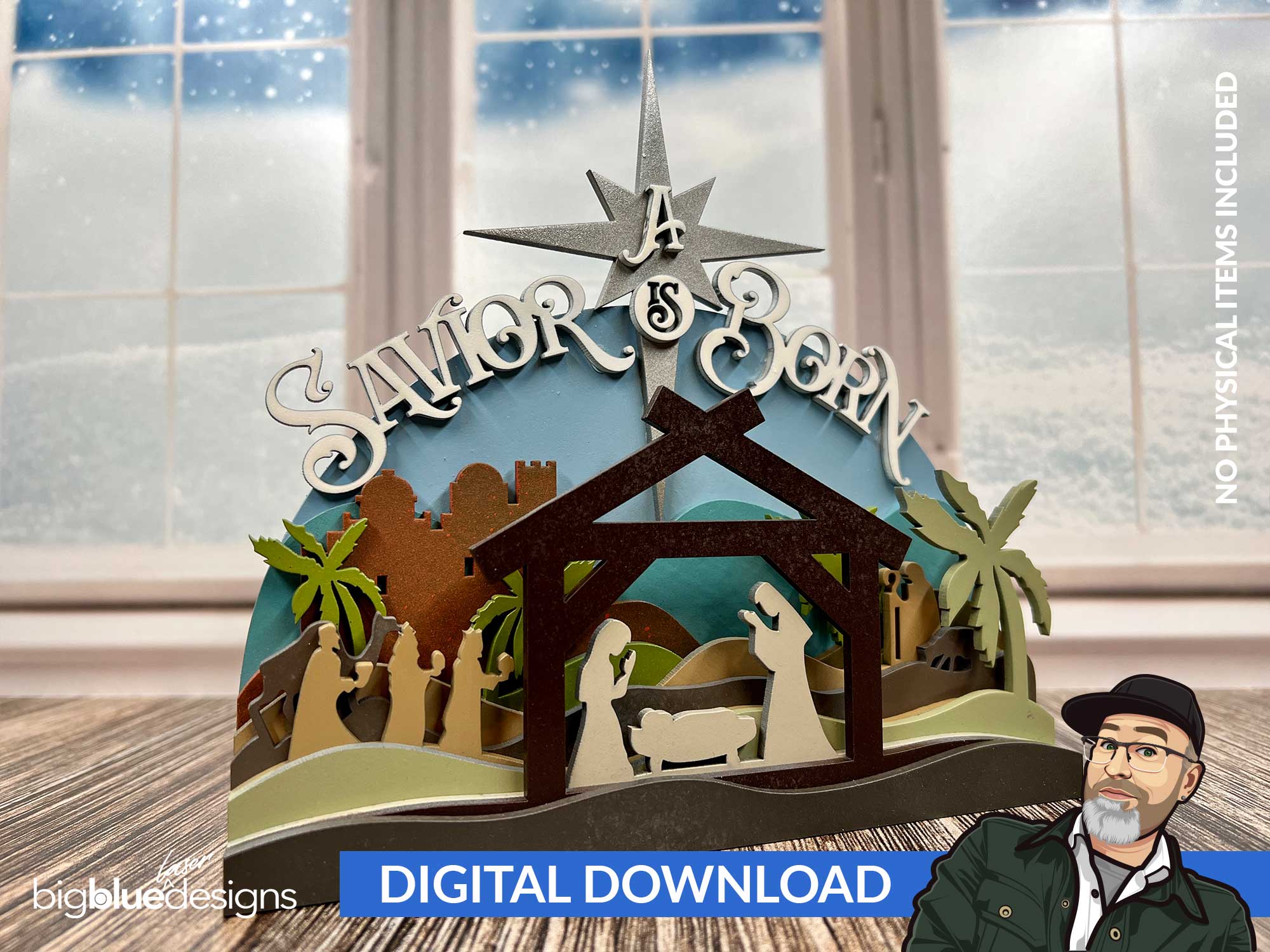 Layered Nativity Snow Globe Scene – Big Blue Laser Designs