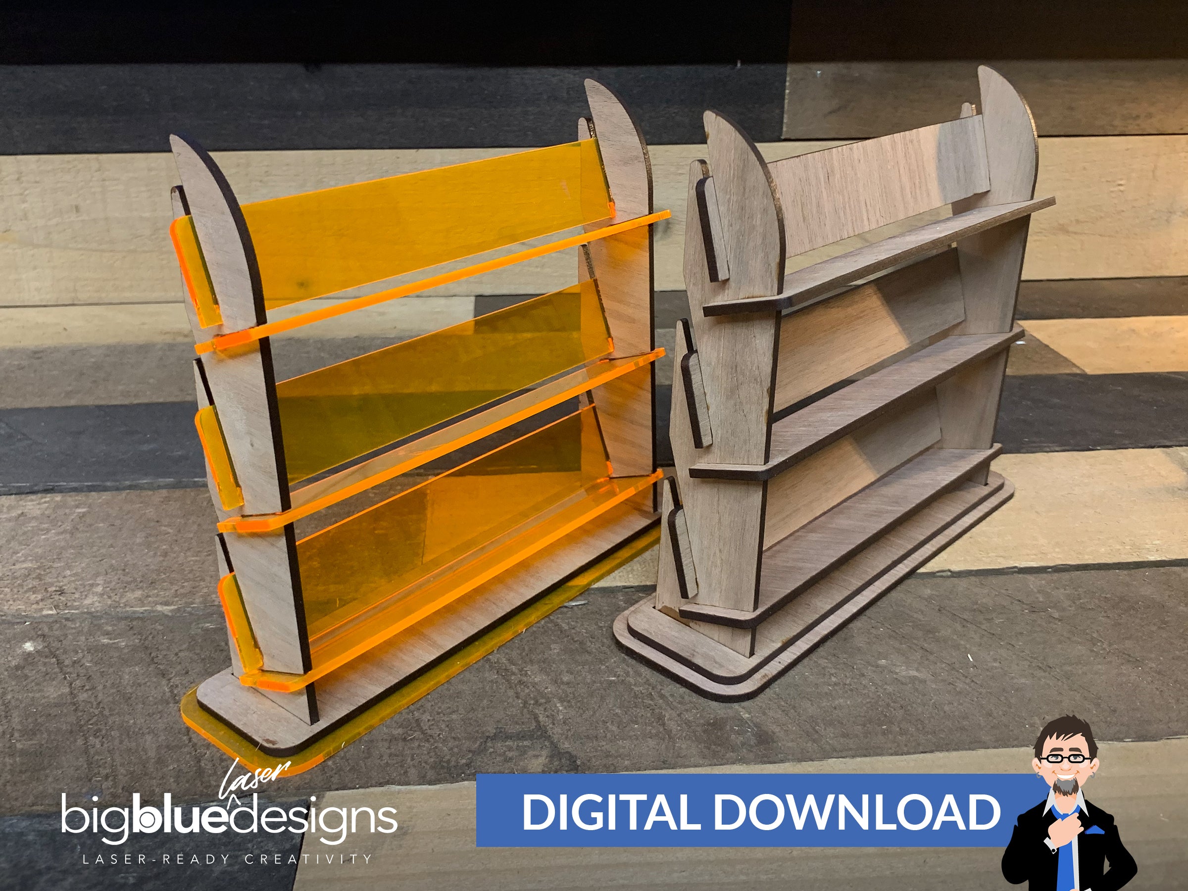 Small Slanted Shelf Display – Big Blue Laser Designs