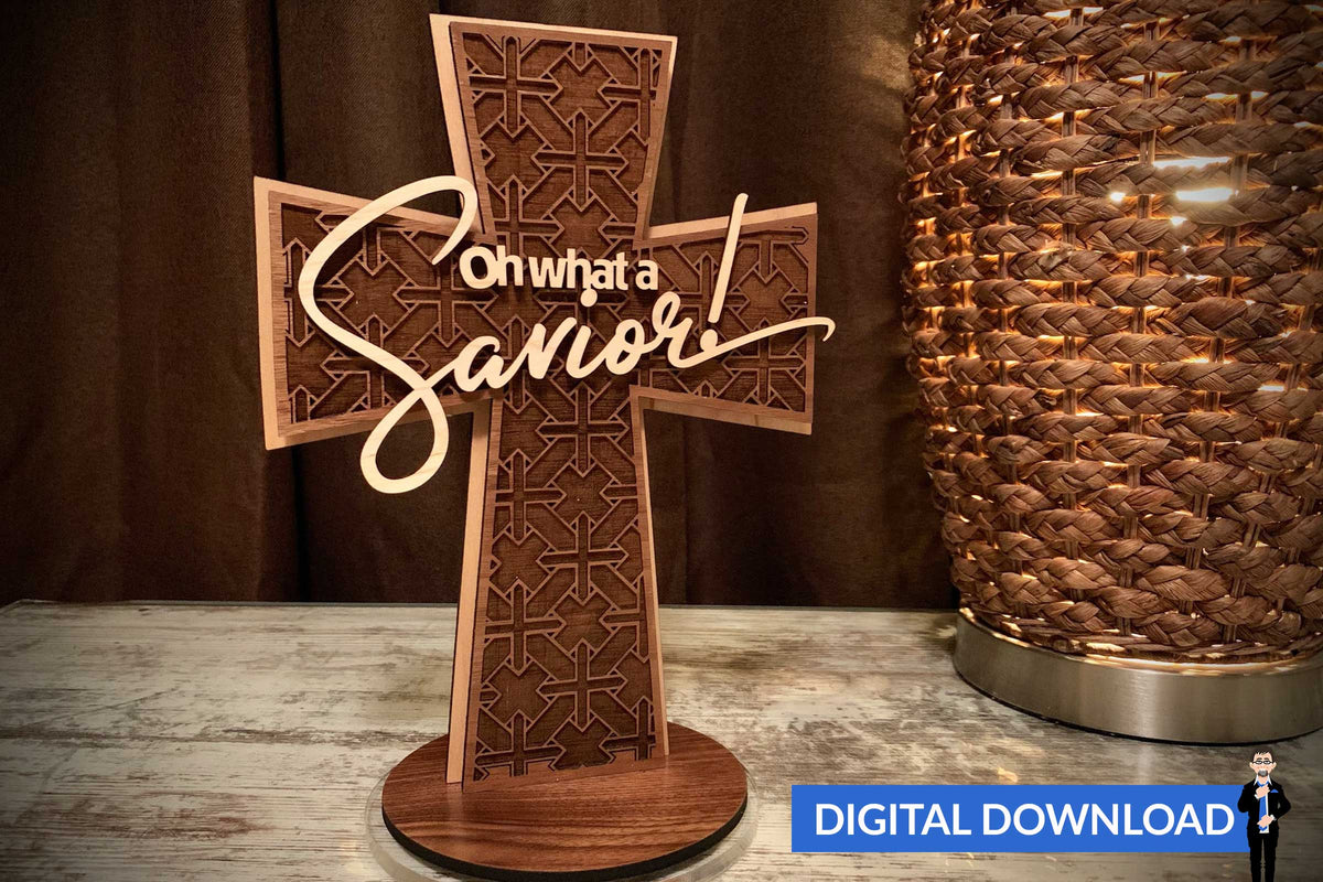 Engraved 2-Layer Cross with Layered Base – Big Blue Laser Designs