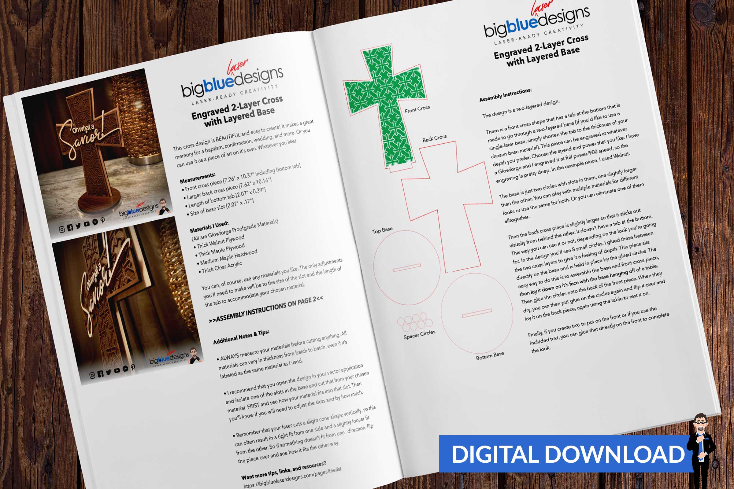 Engraved 2-Layer Cross with Layered Base – Big Blue Laser Designs