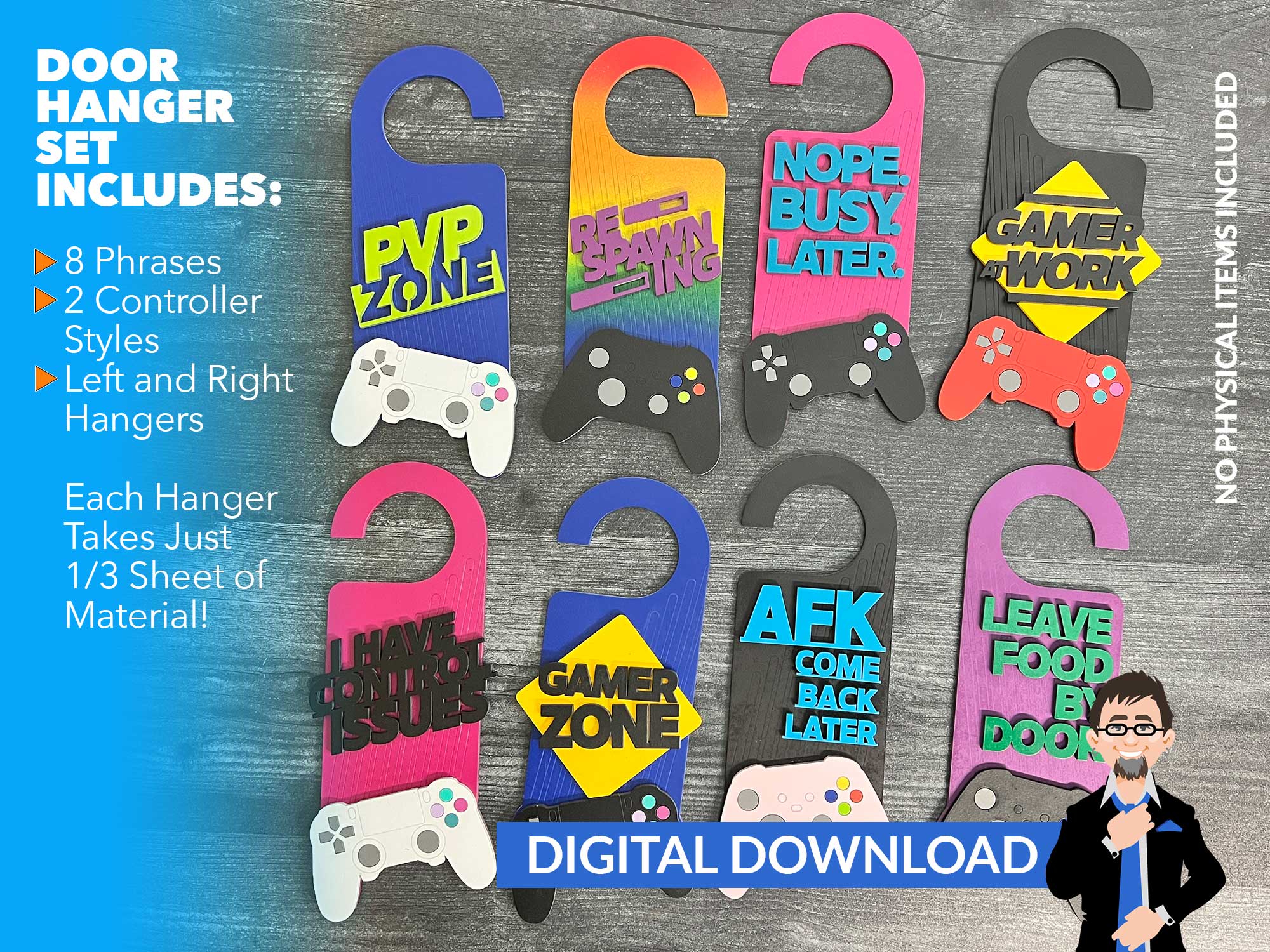 8 Gamer Themed Door Hangers – Big Blue Laser Designs