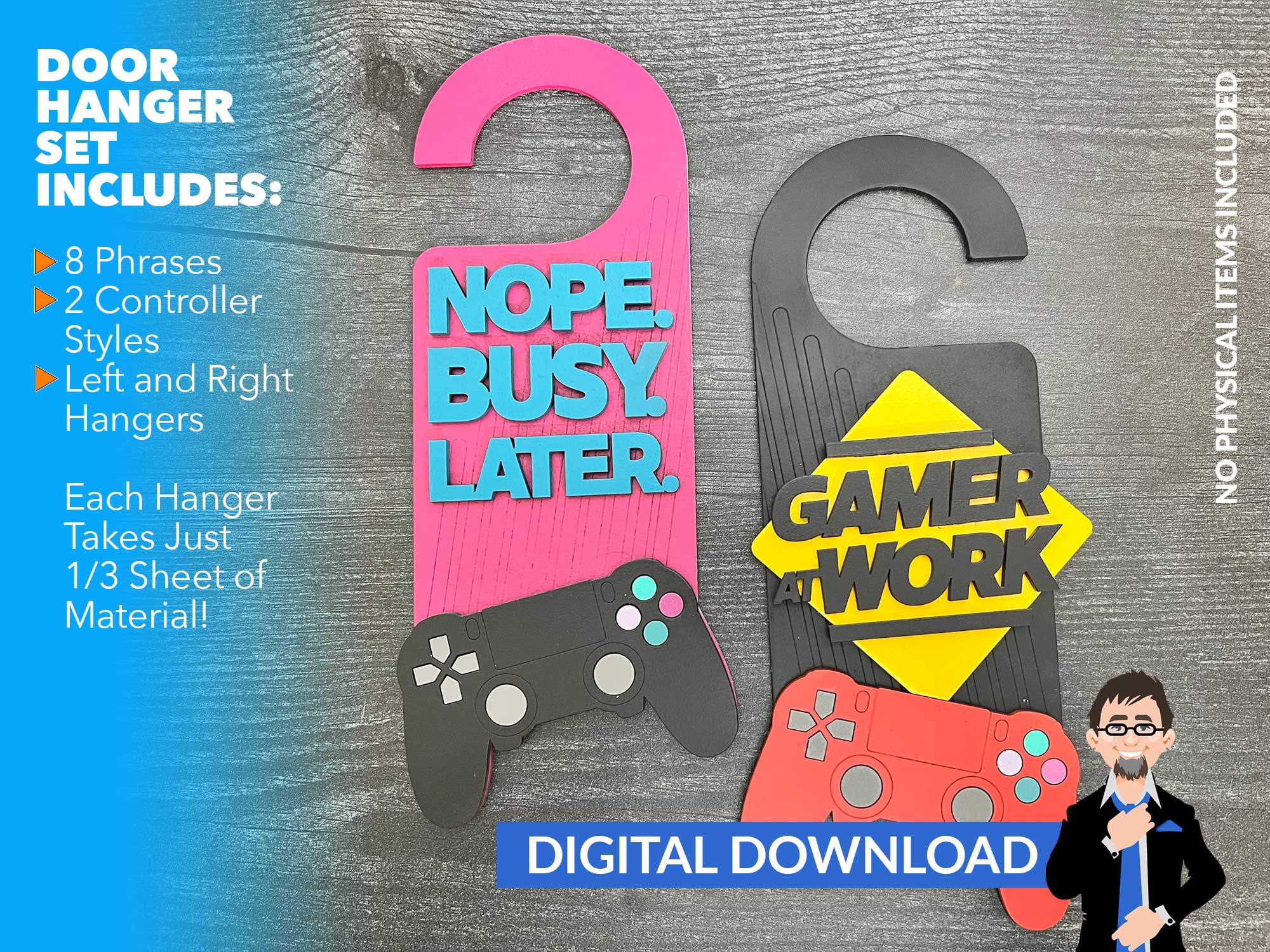 8 Gamer Themed Door Hangers – Big Blue Laser Designs