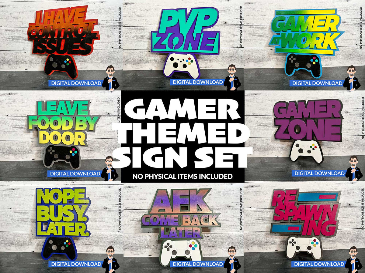 Gamer Themed Sign Set 3 – Big Blue Laser Designs