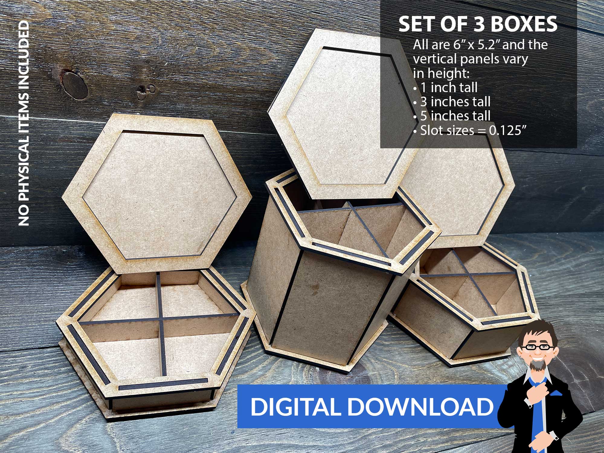 Stackable Hexagon Boxes (3 Sizes) – Big Blue Laser Designs