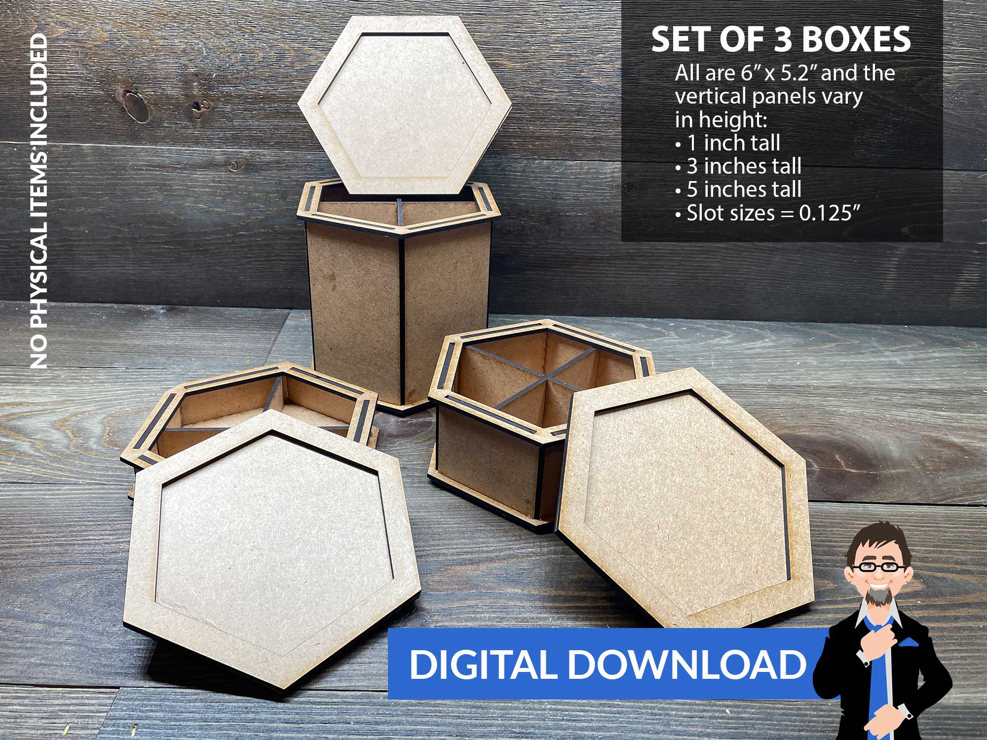Stackable Hexagon Boxes (3 Sizes) – Big Blue Laser Designs