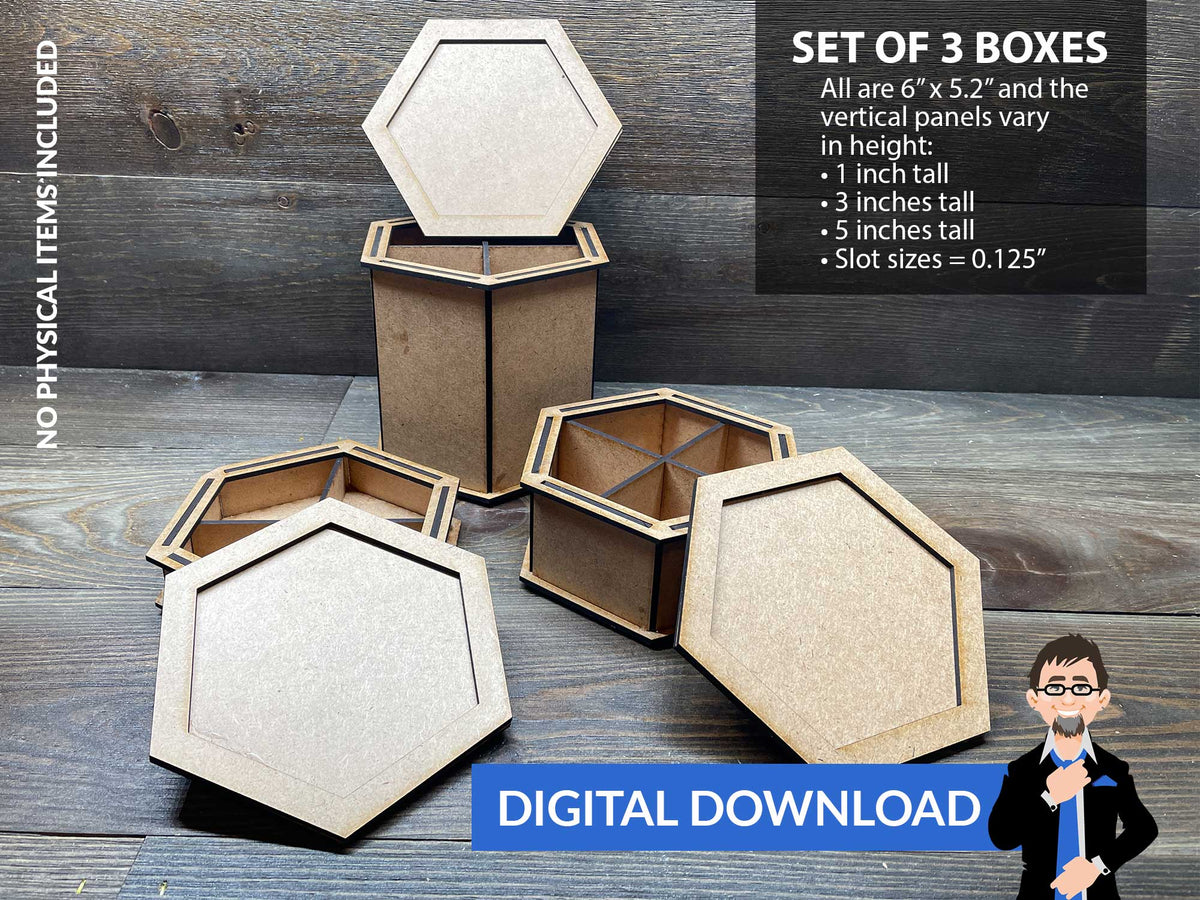 Stackable Hexagon Boxes (3 Sizes) – Big Blue Laser Designs