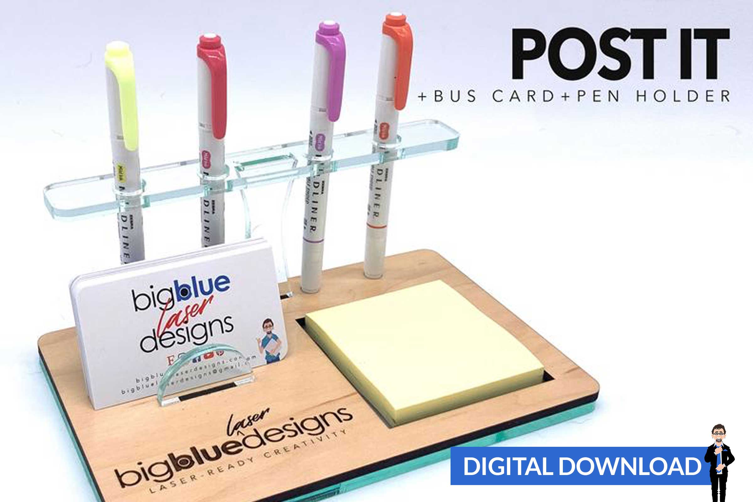 Large Desk Organizer (Post-It, Pens, & Business Cards) – Big Blue Laser ...