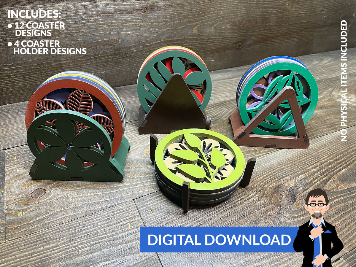 (12) Plant Themed Coasters + 4 Holder Designs – Big Blue Laser Designs