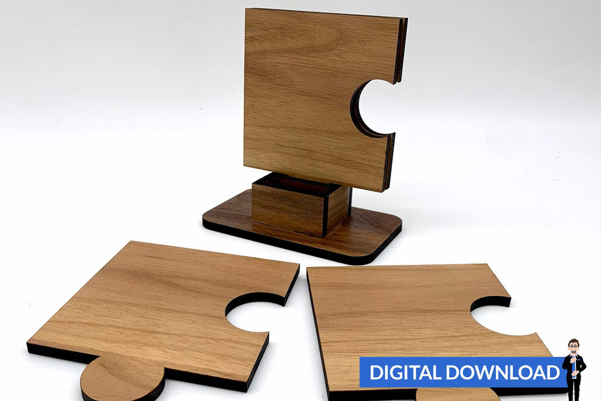 Puzzle Piece Coasters with Holder – Big Blue Laser Designs