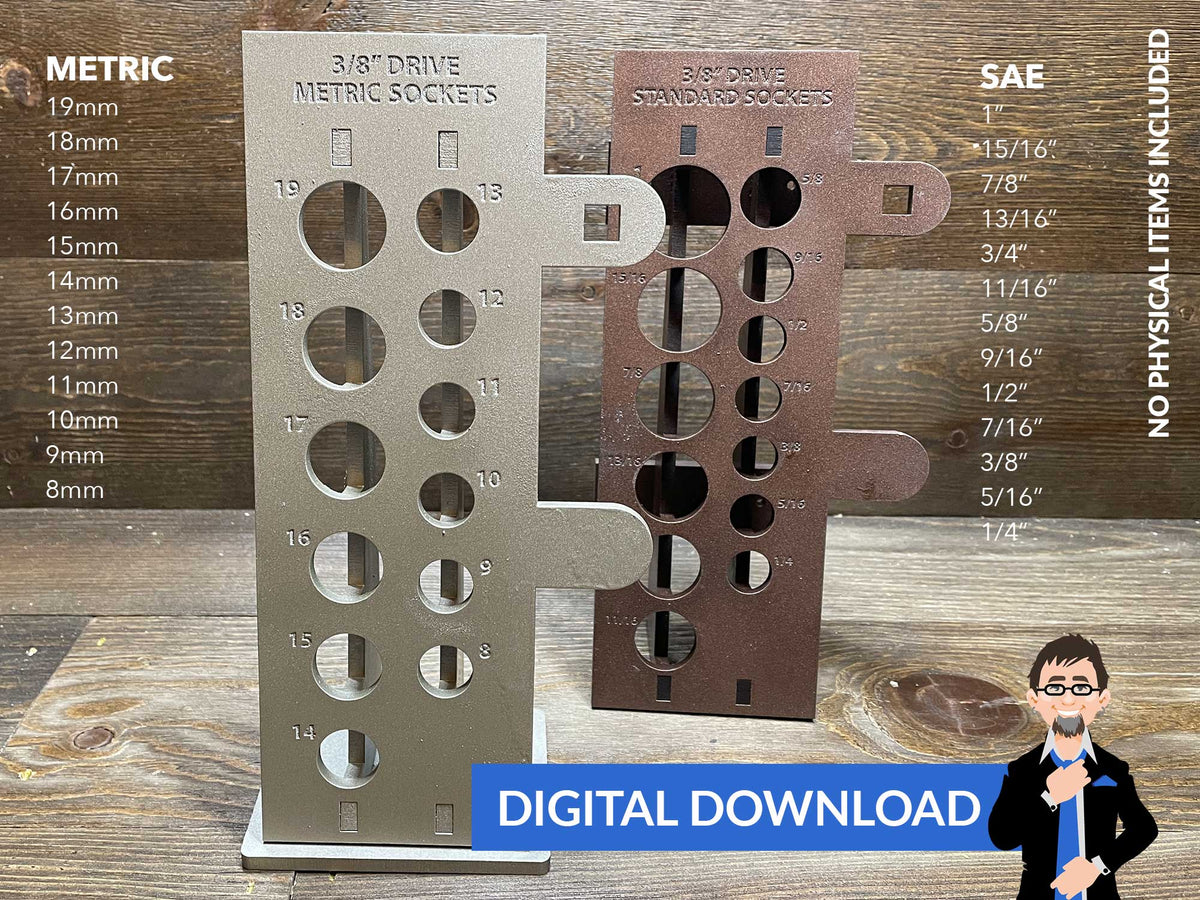 3/8" Drive Socket Set Organizer (Metric+SAE / Wall Hang or Counter ...