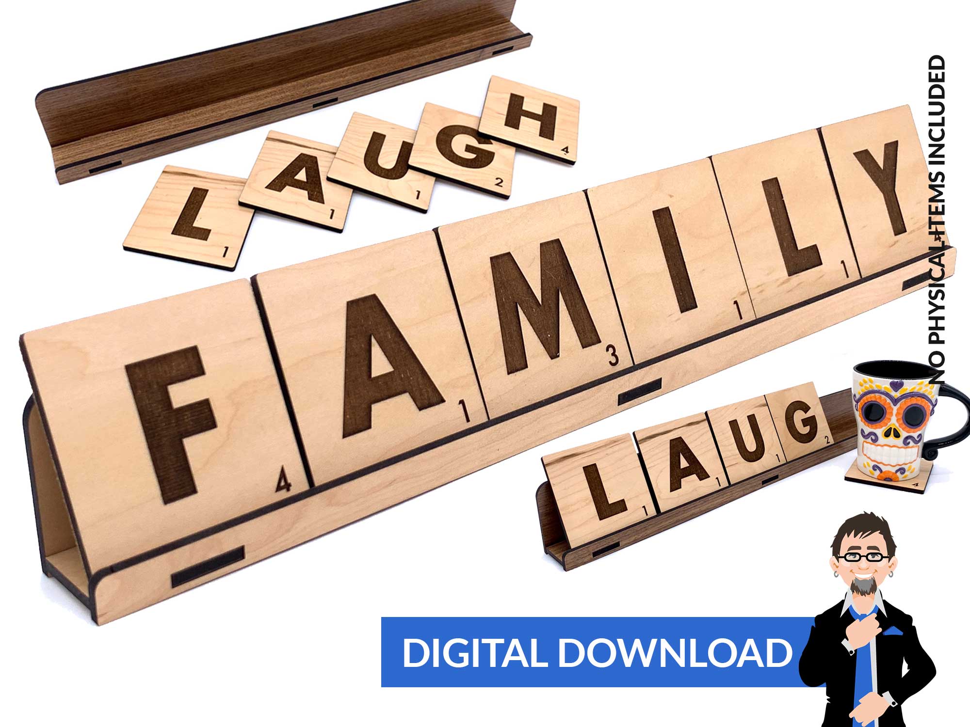 Scrabble Style Coasters with Tile Rack – Big Blue Laser Designs